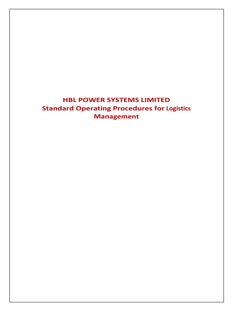 SOP for Logistics Management at HBL | PDF | Logistics | Inventory