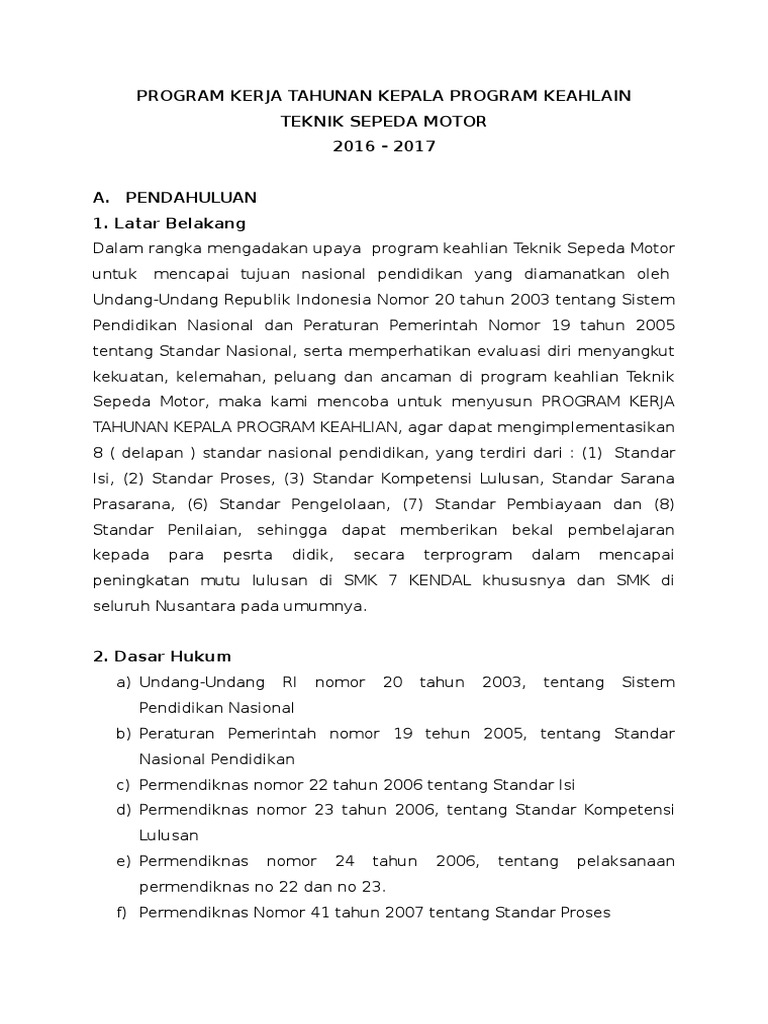 Program Kerja Tahunan Kepala Program Keahlain TSM SMKN 7 Kendal 2016-2017 | PDF