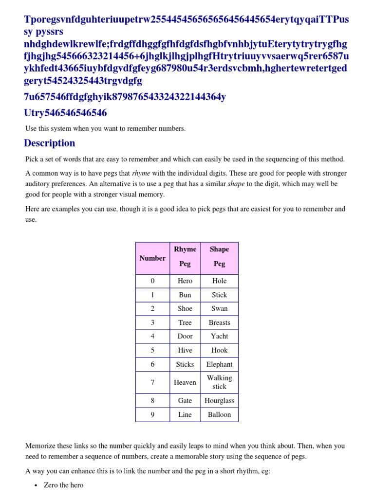 Number Rhyme Peg Shape Peg | PDF | Recall (Memory) | Memory