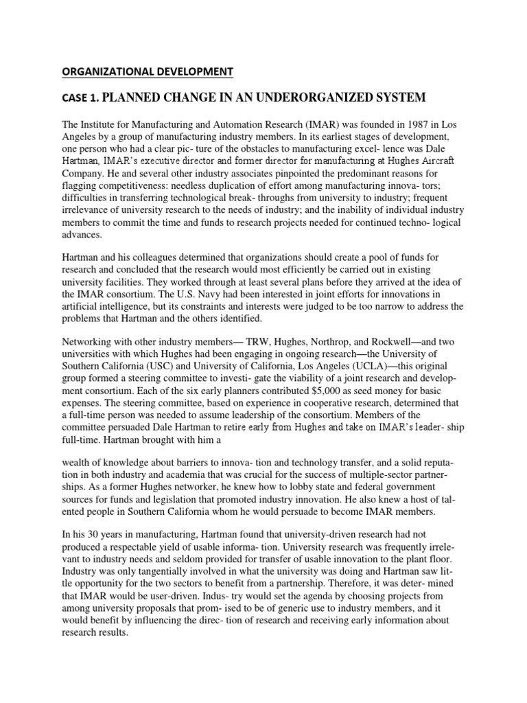 Organizational Development Case 1. Planned Change in An Underorganized ...