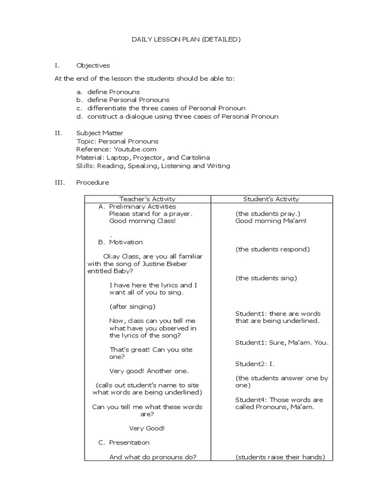Lesson Plan | Pronoun | Grammatical Gender