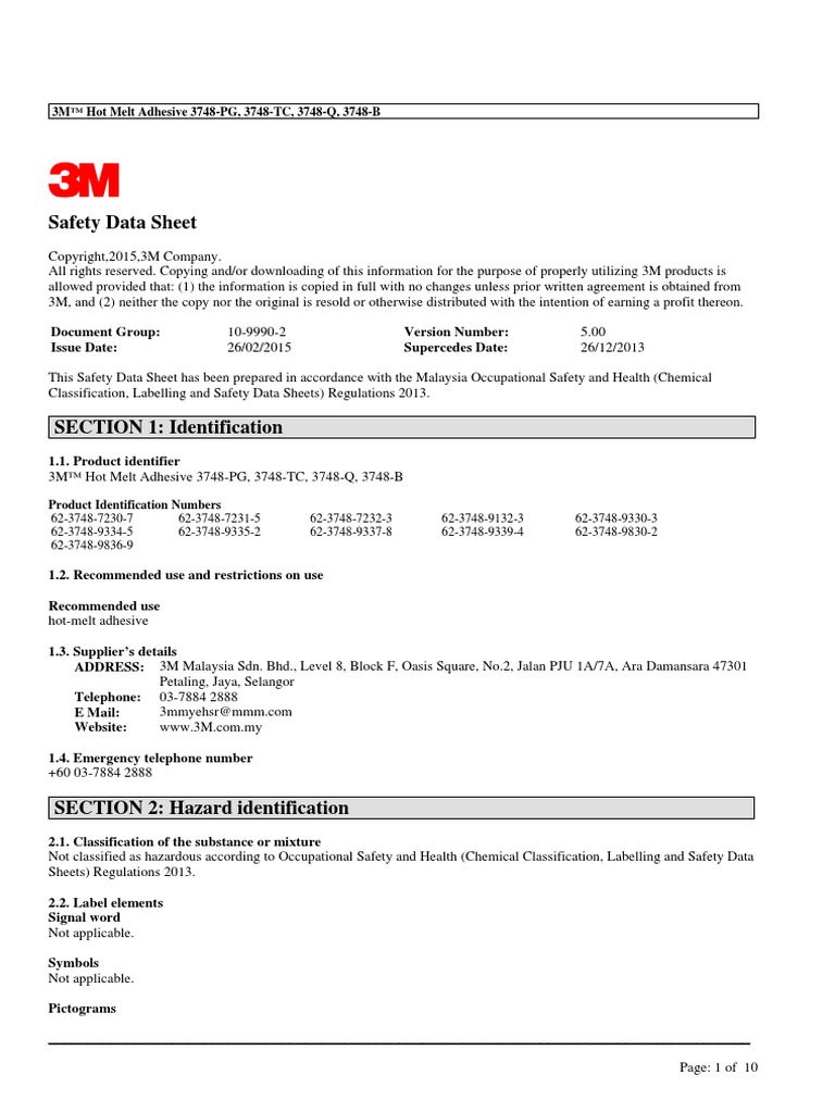 3m 3748q Sds Eng | PDF | Dangerous Goods | Toxicity