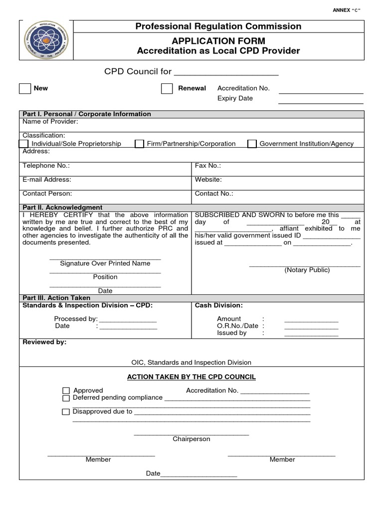 ANNEX C - Application Form As Local CPD Provider | PDF | Identity ...