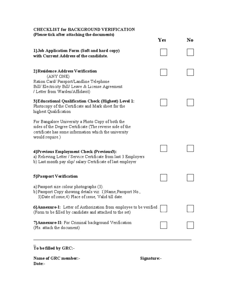 I-Sec-Checklist For Background Verification | PDF | Passport ...