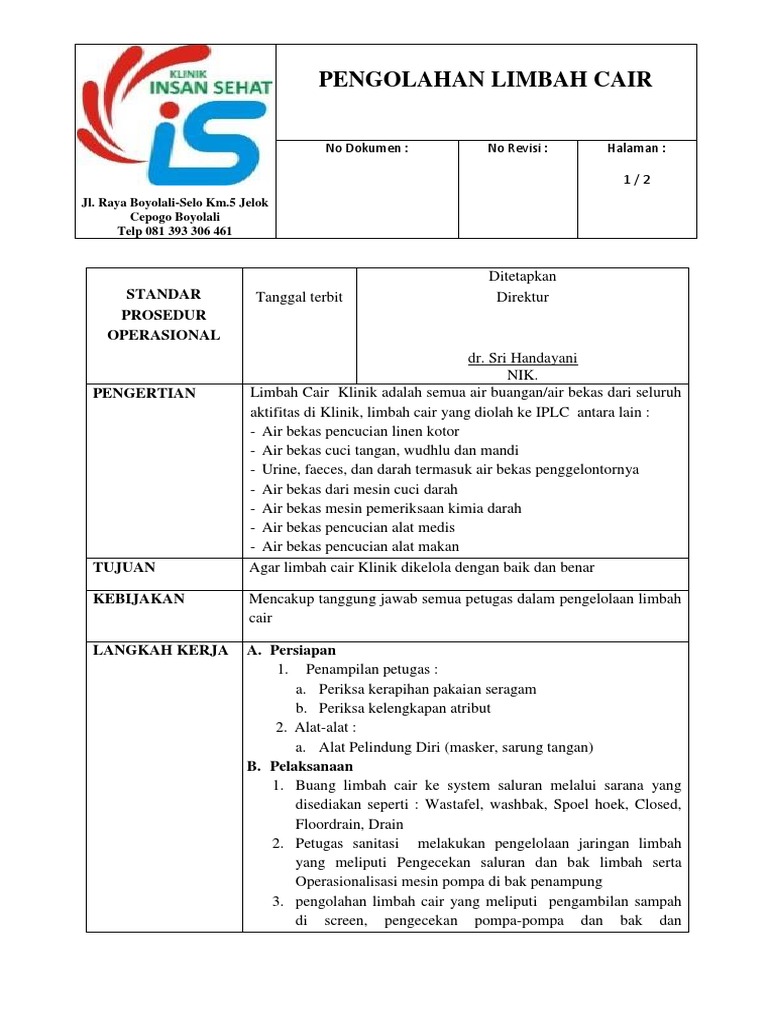 Spo Pengelolaan Limbah Cair | PDF