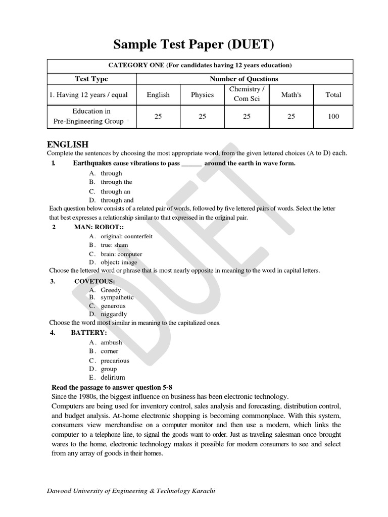 sample-test-paper-duet (1).pdf | Chemical Elements | Gases