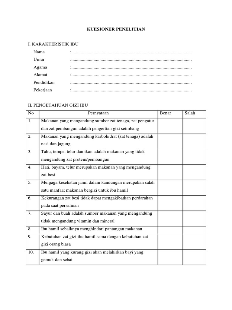 Kuesioner Untuk Ibu Hamil | PDF