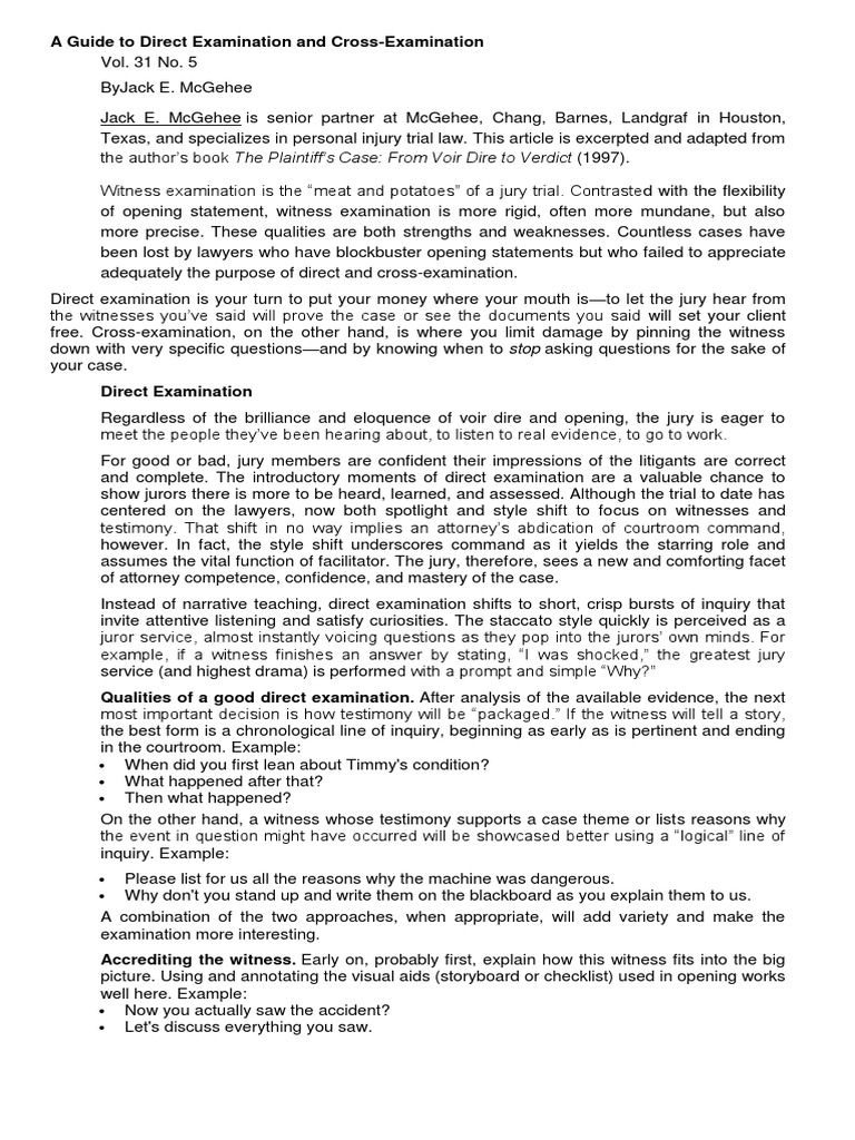 Direct vs. Cross Examination Guide | PDF | Cross Examination | Witness