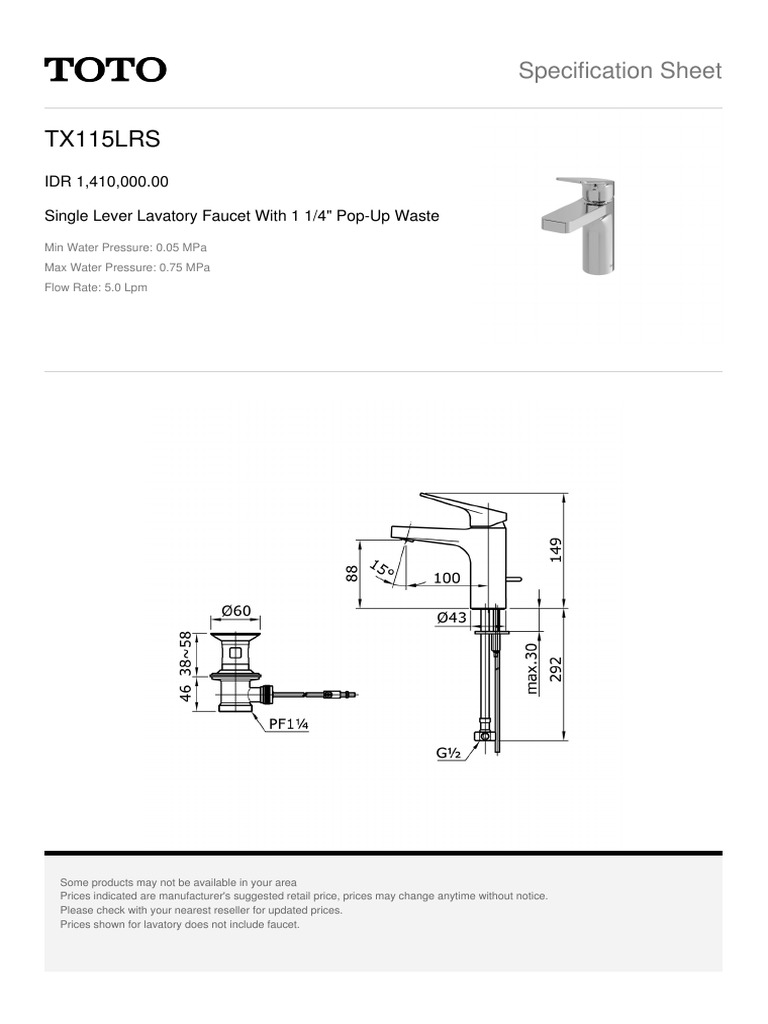 TX115LRS: Specification Sheet | PDF