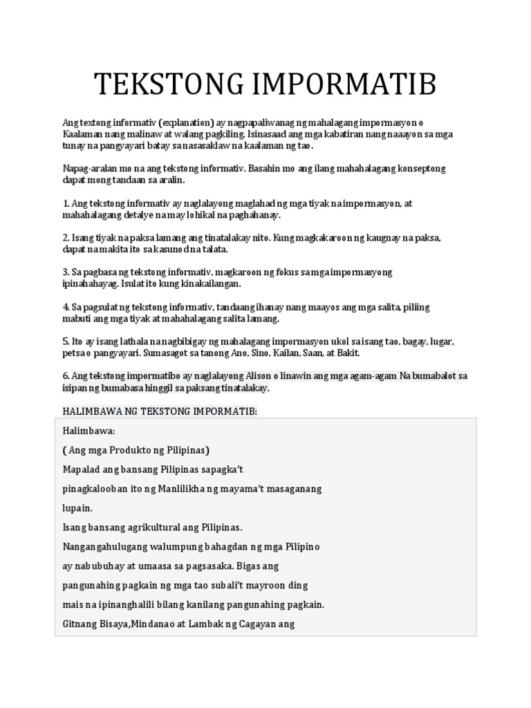 Tekstong Impormatib | PDF