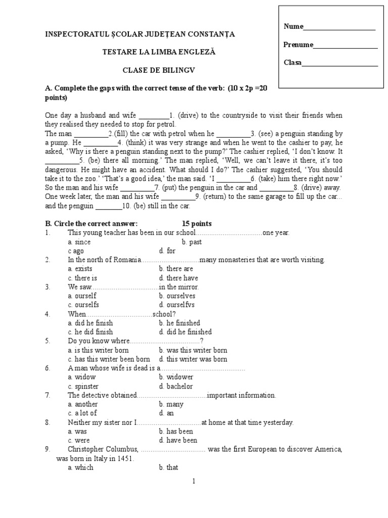 Test Engleza Bilingv | PDF | Home & Garden