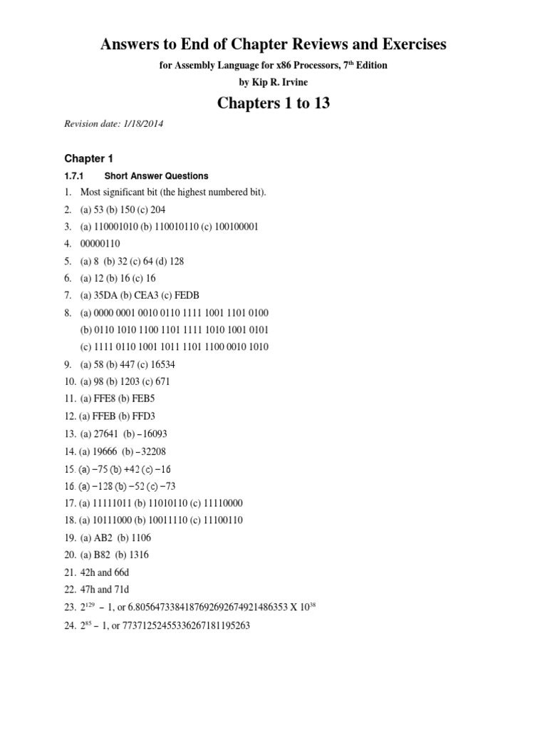 Answers 2 Reviews and Exercises | PDF | Assembly Language | Pointer (Computer Programming)