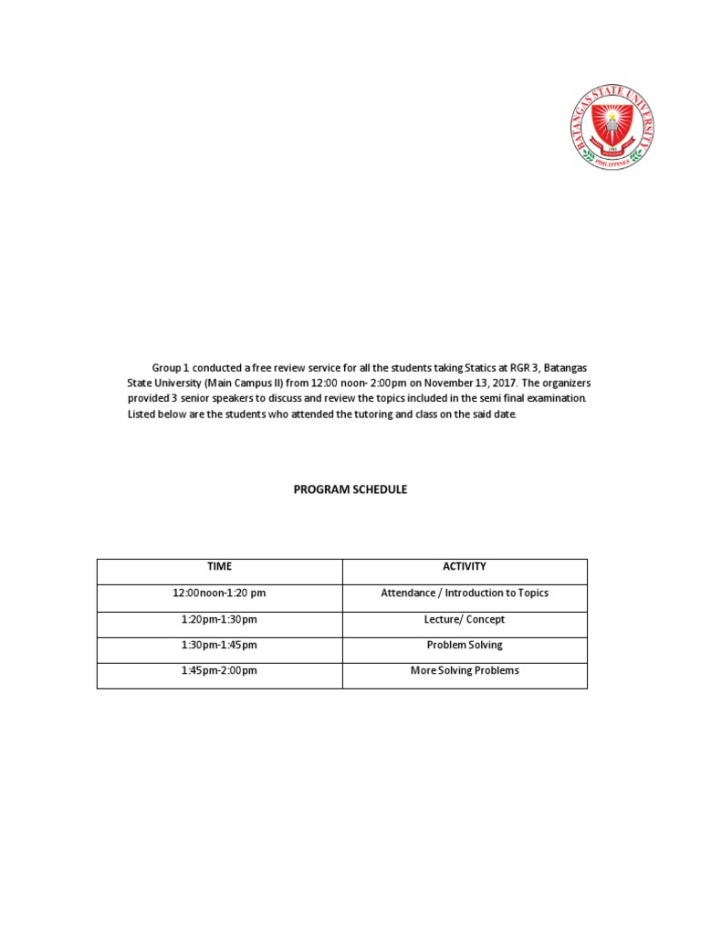 Program Schedule: Time Activity | PDF | Teaching | Learning