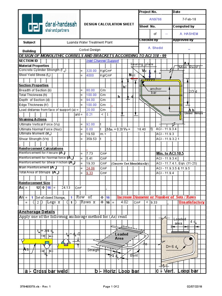 Design of Monolithic Corbels and Brackets for Inlet Channel Support at ...