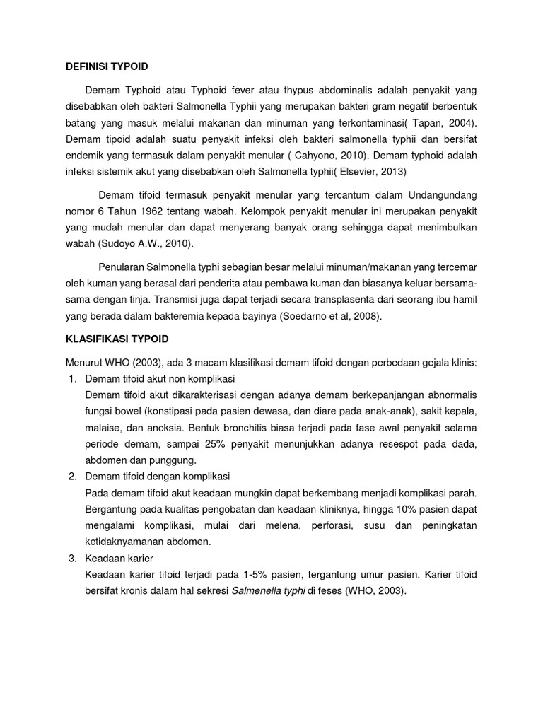 Klasifikasi dan Definisi Demam Tifoid | PDF