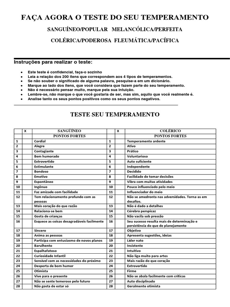 Teste Personalidaade | PDF | Emoções | Conceitos psicológicos