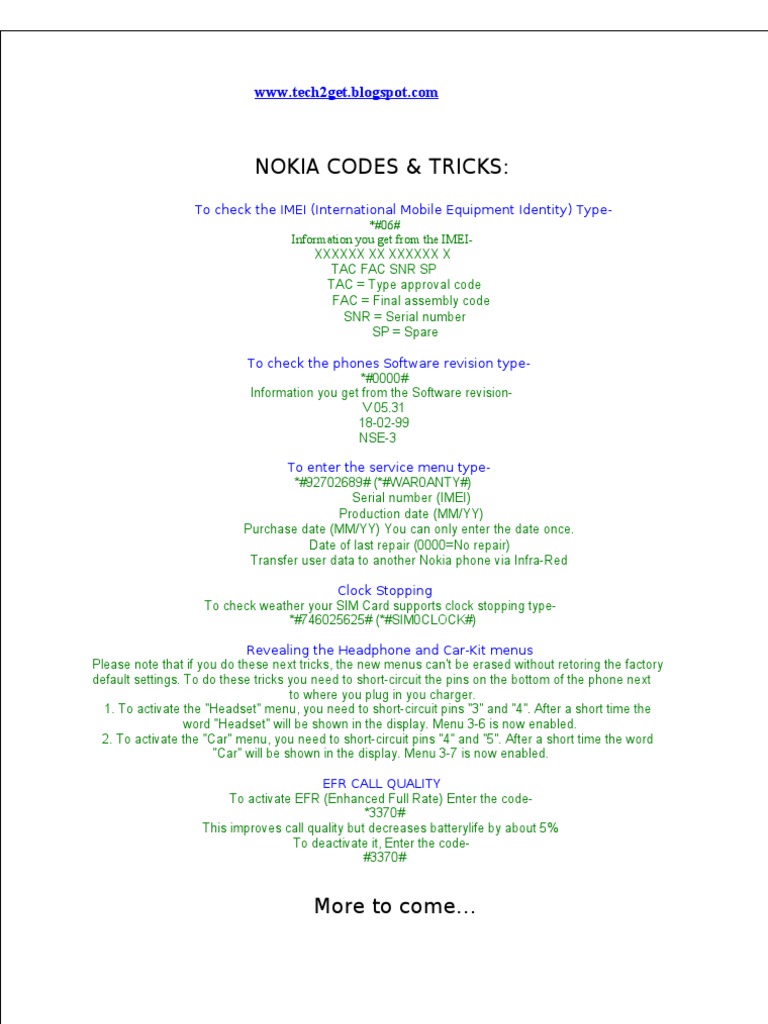 Nokia Codes and Tricks Guide | PDF | Digital Technology | Mobile ...