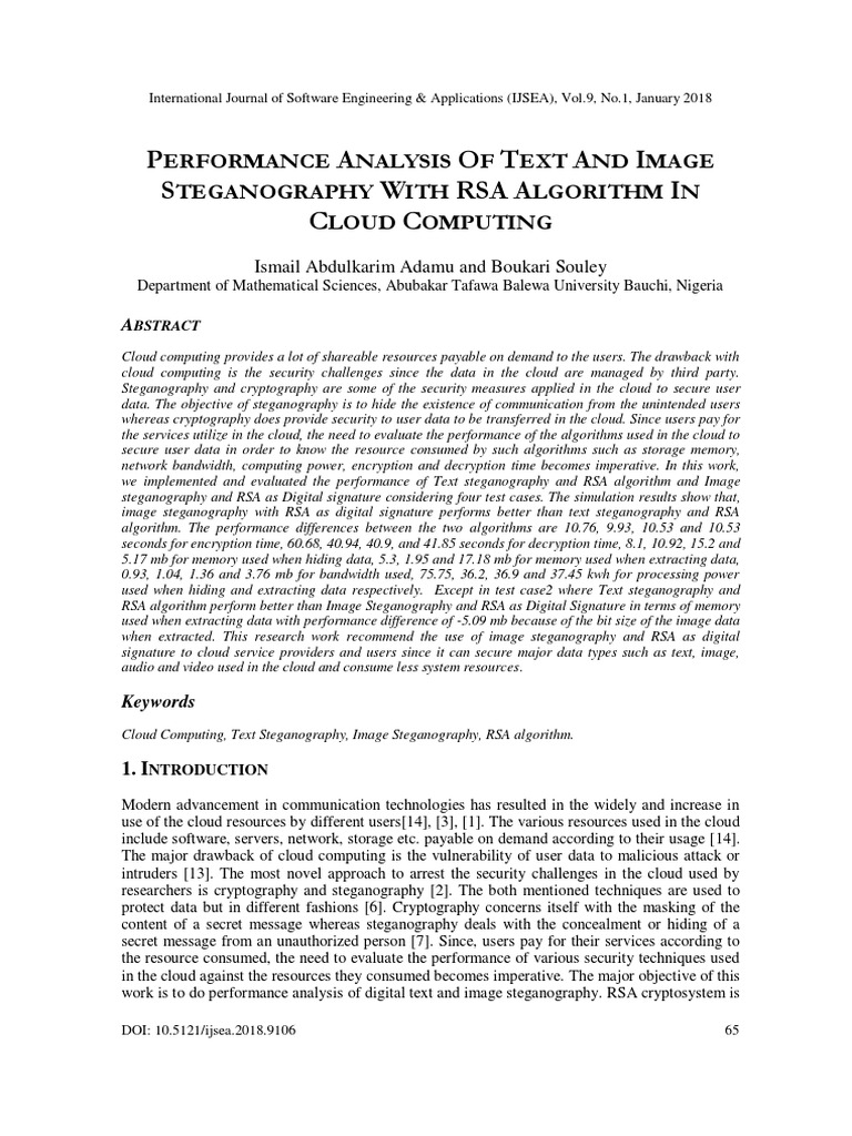 Performance Analysis of Text and Image Steganography With Rsa Algorithm in Cloud Computing | PDF ...