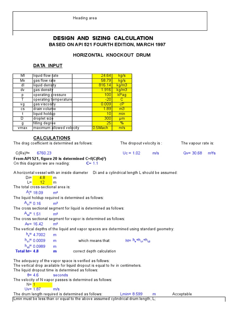 Knockout Drum Sizing_according With API 521 | Liquids | Flow Measurement