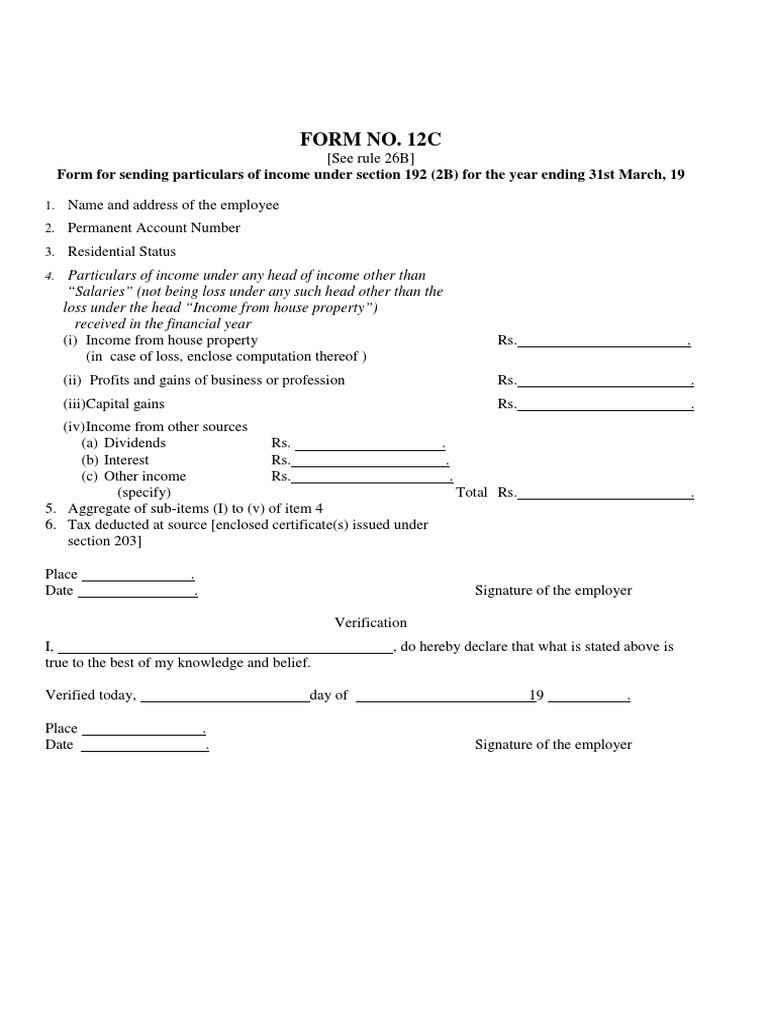 Form No. 12C: Form for sending particulars of income under section 192 ...