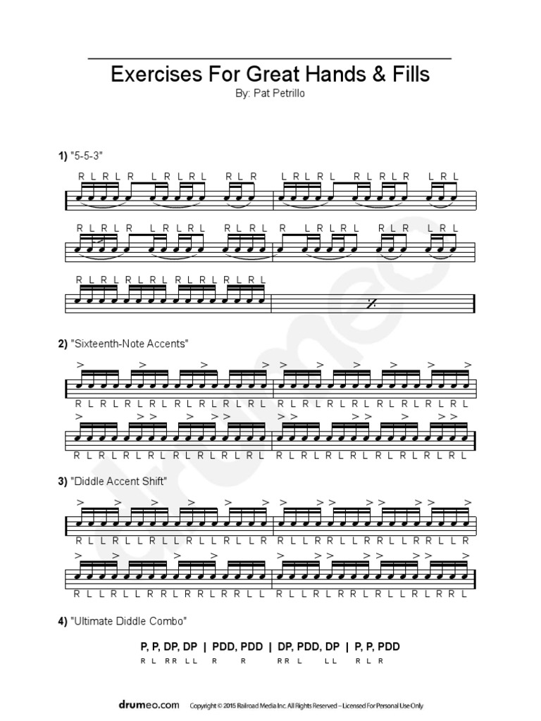 Exercises For Great Hands & Fills: By: Pat Petrillo | PDF | Rhythm And ...