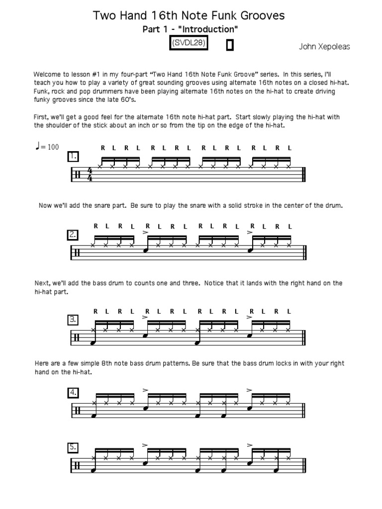 2 Hand 16th Note Funk Grooves | Download Free PDF | Funk | Music