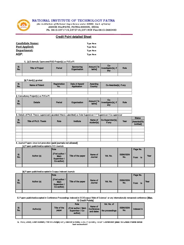 Credit Point Detailed Sheet | PDF | Thesis | Academia