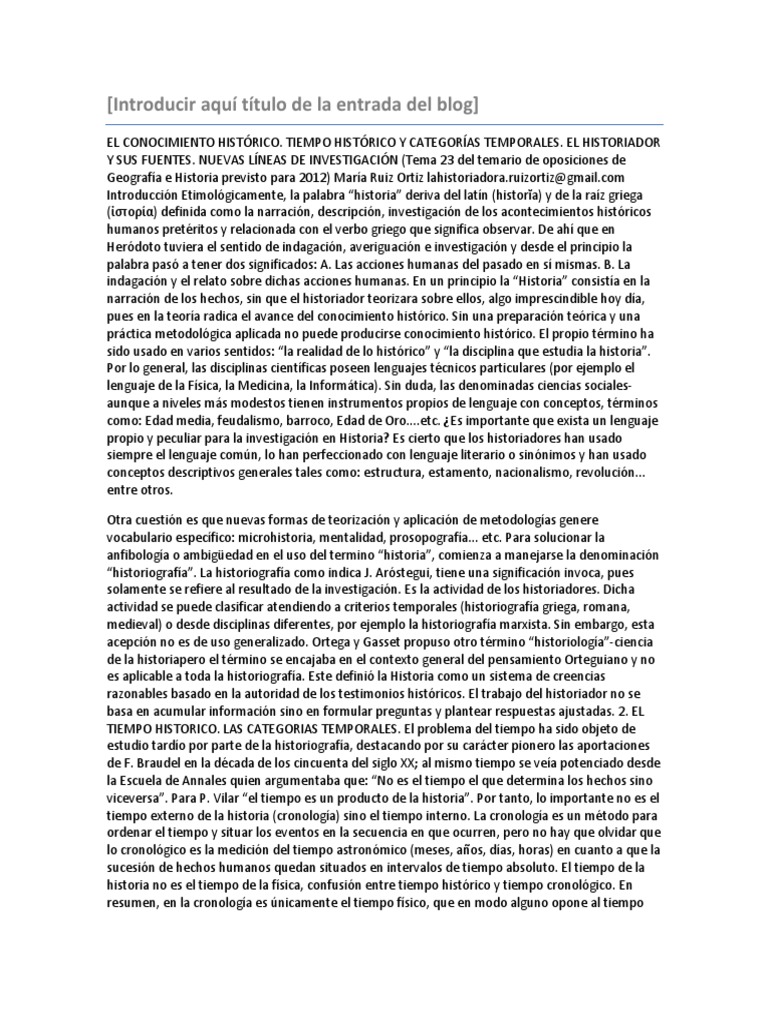 El Historiador y Sus Fuentes | PDF | Historiografía | Hora
