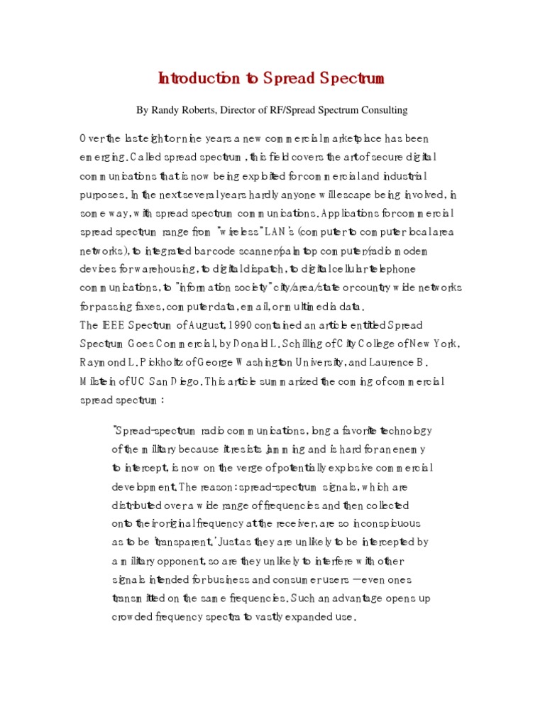 Intro To Spread Spectrum | PDF | Modulation | Bandwidth (Signal Processing)