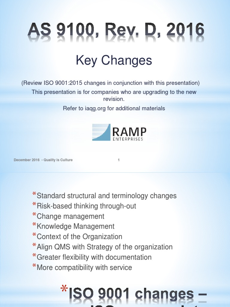 AS9100 2016 KeyChanges | PDF | Risk | Supply Chain