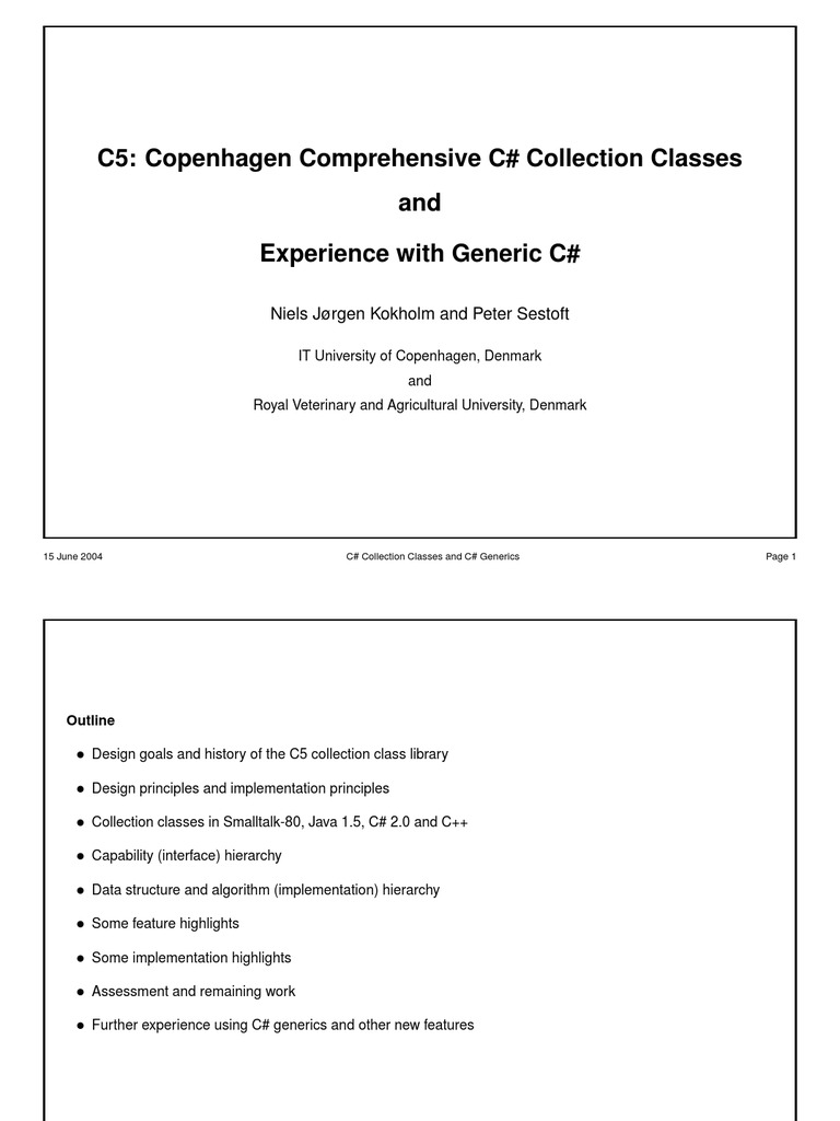 C5: Copenhagen Comprehensive C# Collection Classes and Experience With Generic C# | PDF | C ...
