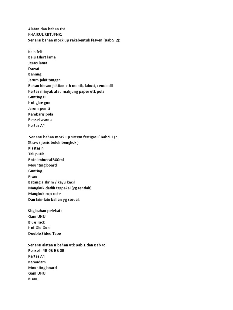 Alatan Dan Bahan RBT | PDF | Griya & Taman