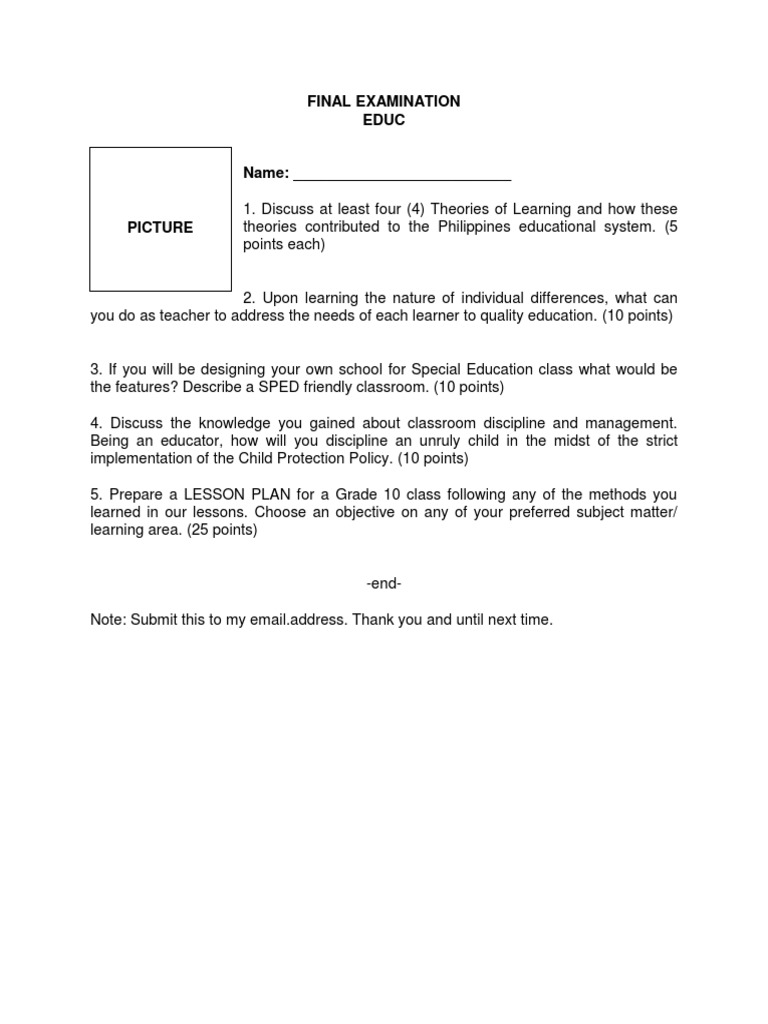 Final Exam: Educational Theories & SPED Design | PDF