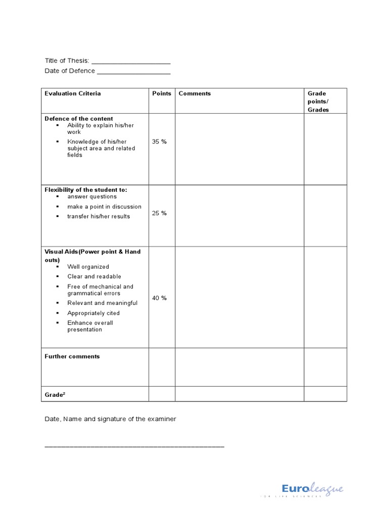 Thesis Defence Evaluation Form | PDF