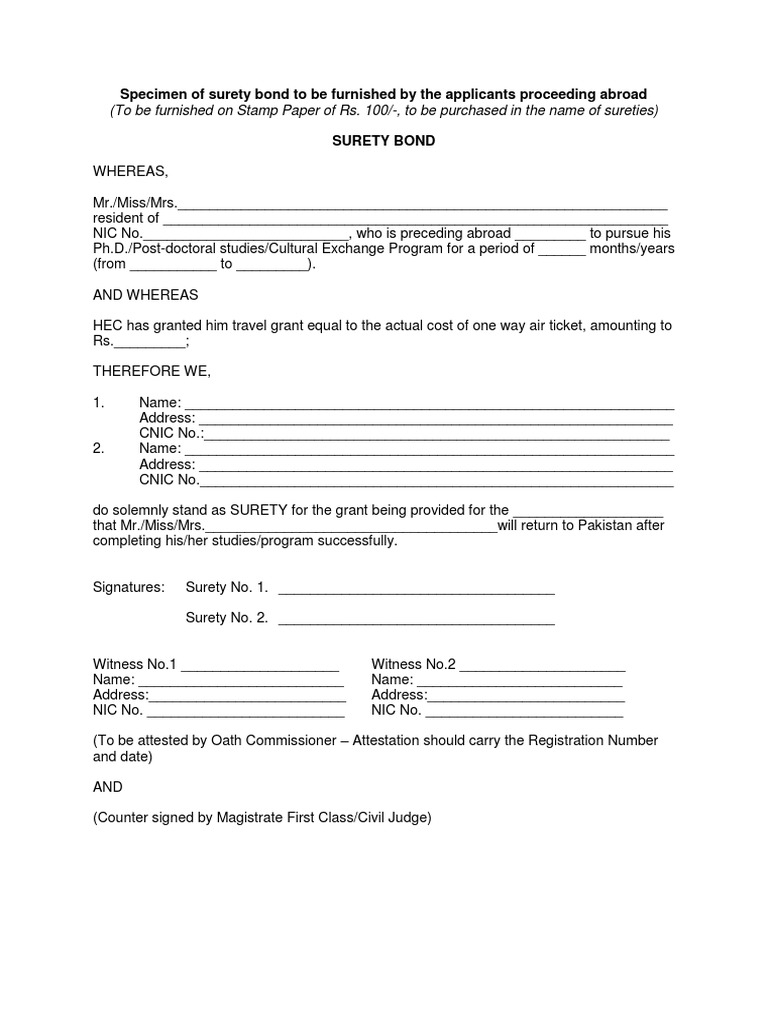 Annex-C Surety Bond Specimen | PDF