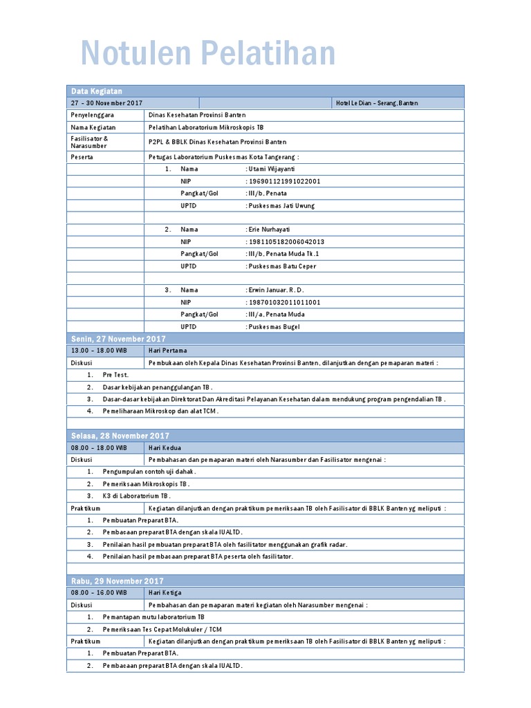 Notulen Pelatihan Laboratorium TB | PDF