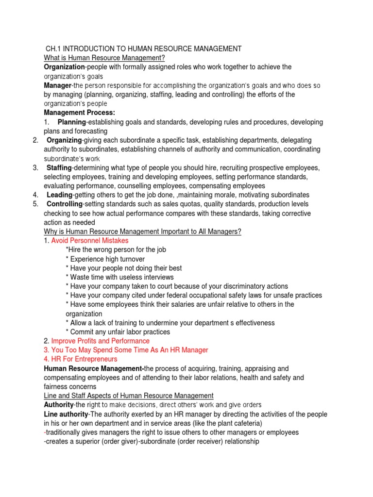 CH1 INTRO TO HUMAN RESOURCE MANAGEMENT | PDF | Human Resource Management | Competence (Human ...