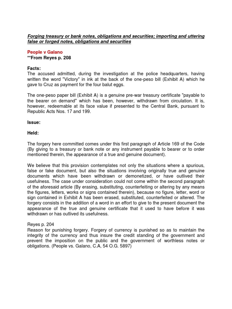 Forging treasury notes or falsifying public documents | PDF | Perjury ...
