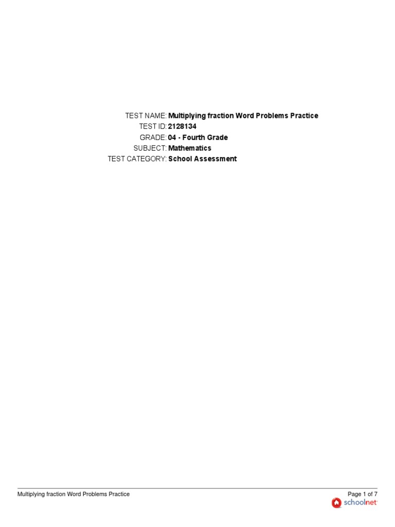 Multiplying Fraction Word Problems 4 | PDF | Fraction (Mathematics ...