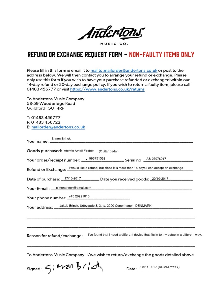 Refund Exchange Request Form 2017 | PDF | Service Industries | Business