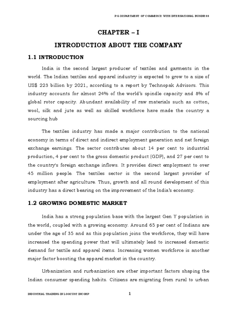 Chapter - I Introduction About The Company: P.G Department of Commerce ...