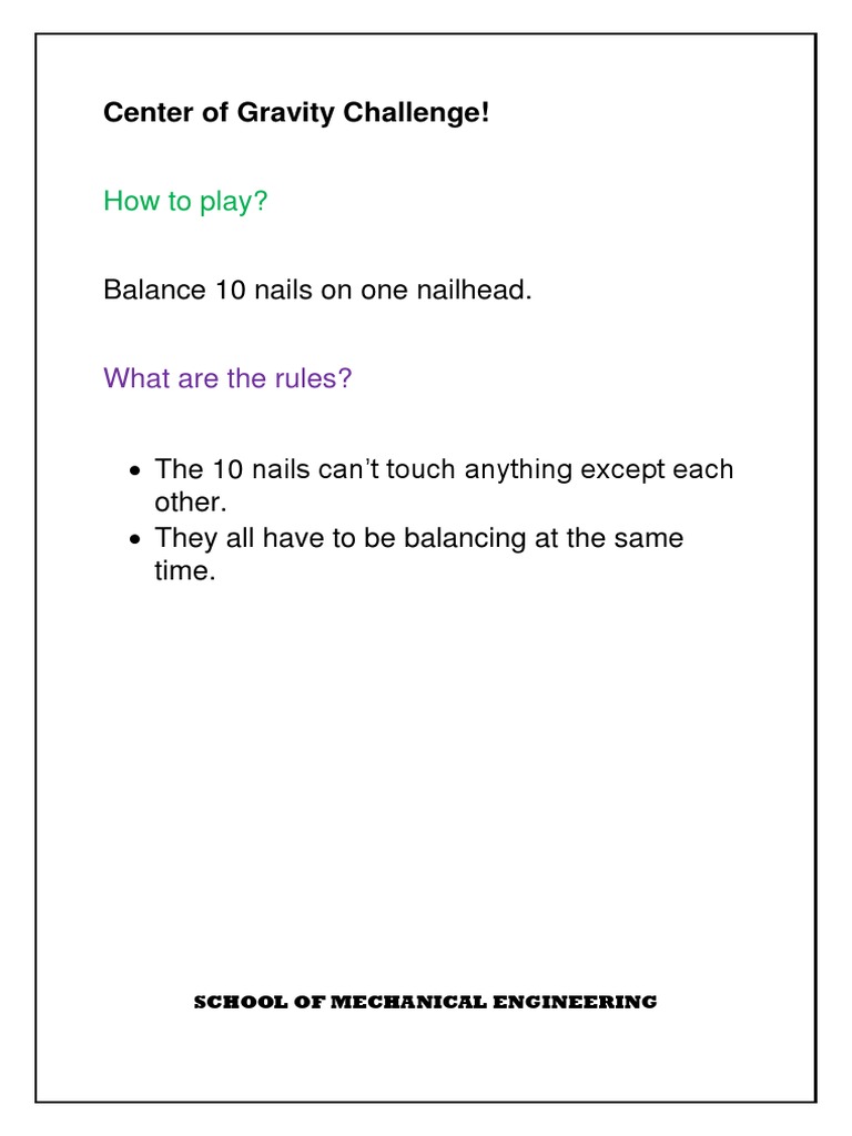 Center of Gravity Challenge | PDF