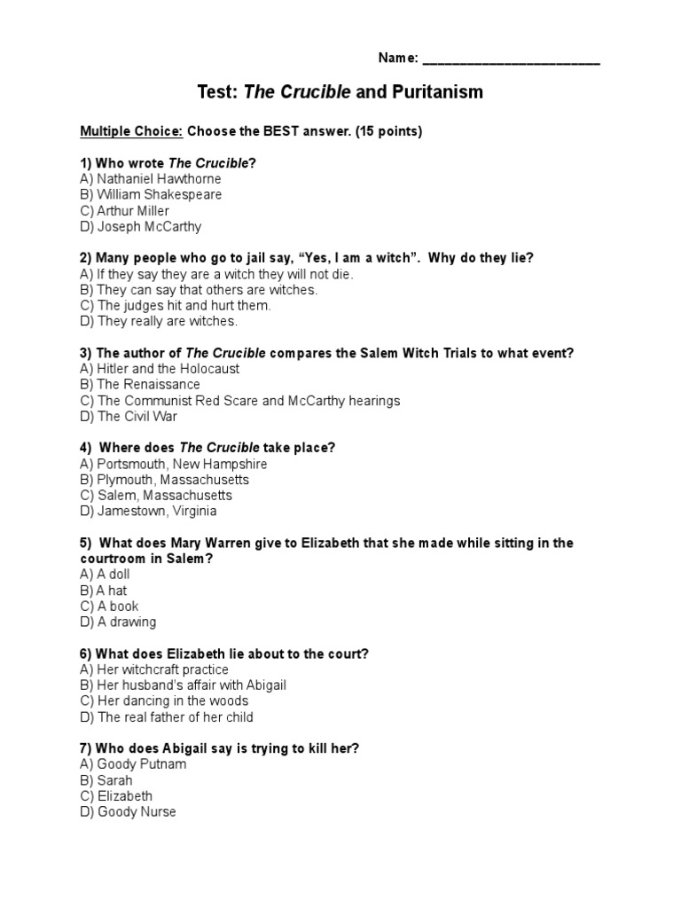 Crucible Test | PDF | Witch Trials | Witch Hunting