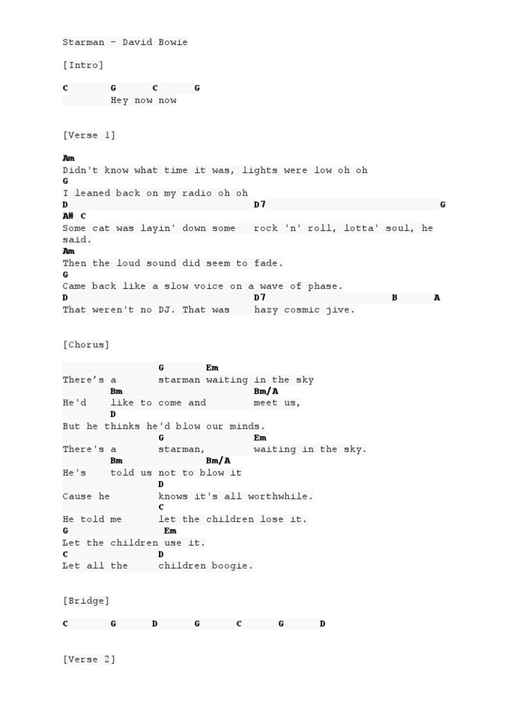 Starman Chords and Lyrics | PDF | Songs | Popular Music