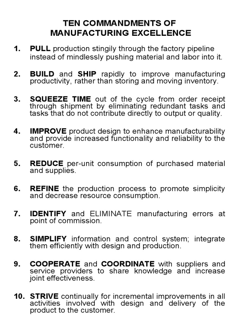 Ten Commandments of Manufacturing Excellence | PDF | Business