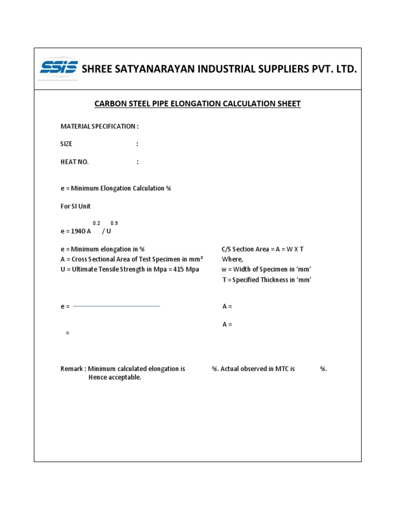 Carbon steel pipe elongation calculation sheet | PDF | Building ...
