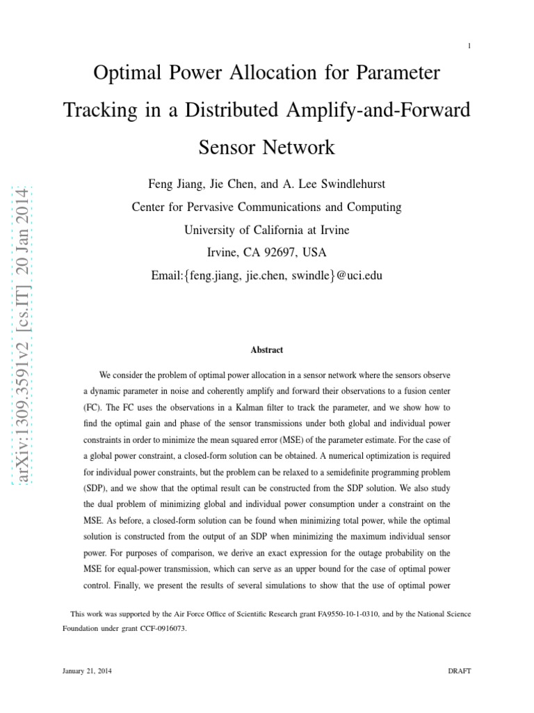 Optimal Power Allocation For Parameter Tracking in A Distributed Amplify-and-Forward Sensor ...