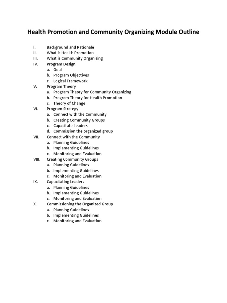 Health Promotion and Community Organizing Module Outline | PDF ...