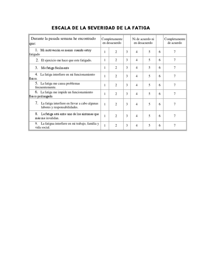 Fss Escala De Intensidad De Fatiga
