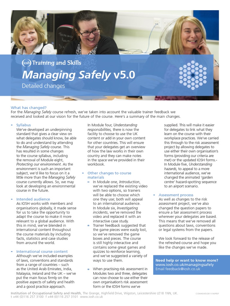 IOSH Managing Safely v5 - Detailed Changes | PDF | Educational Assessment | Risk Assessment